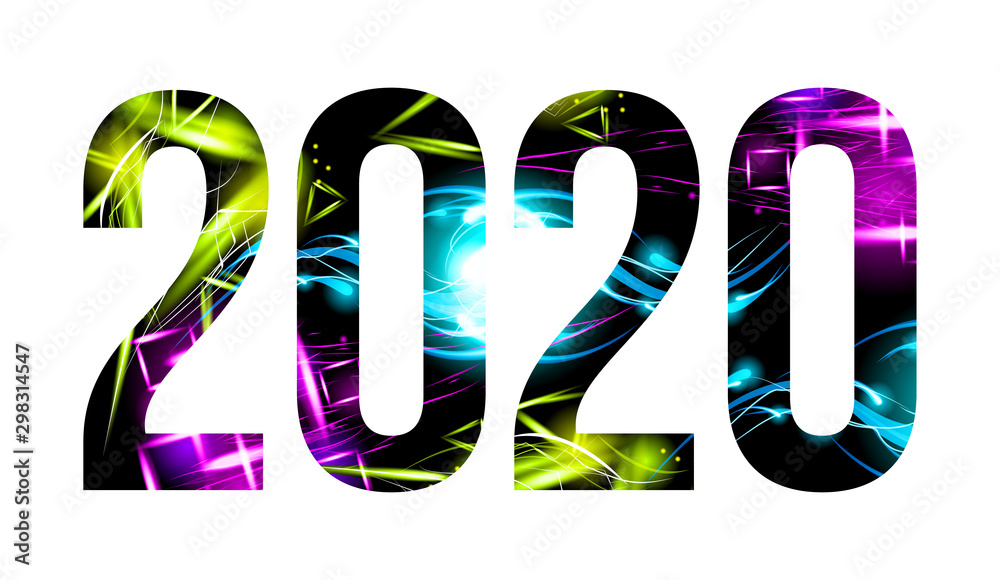 2020 - year number shining background. Glow effect on white background ...