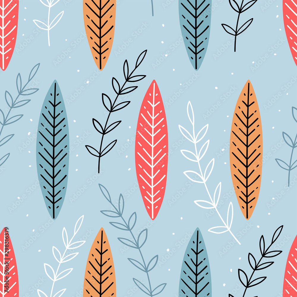 Abstract hand drawn leaves seamless pattern for print, textile, fabric ...