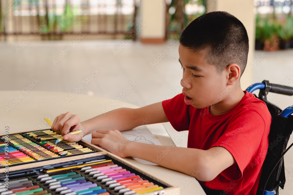 Asian disabled child on wheelchair coloring art work,The skills to ...