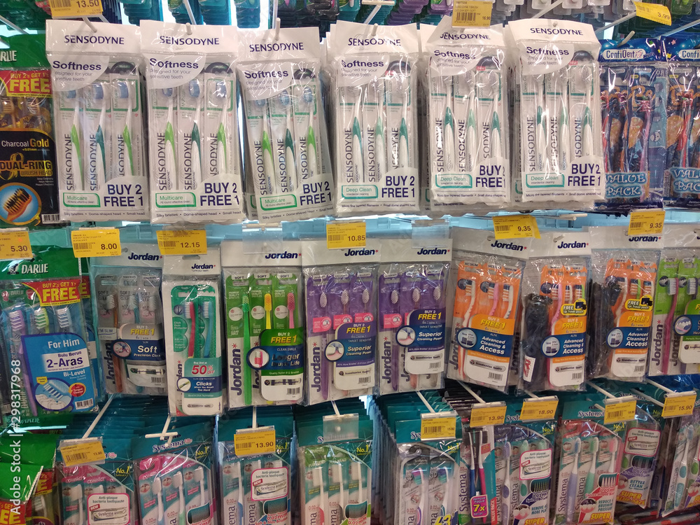 KUALA LUMPUR, MALAYSIA -MAY 05, 2019: The toothbrush is displayed by ...