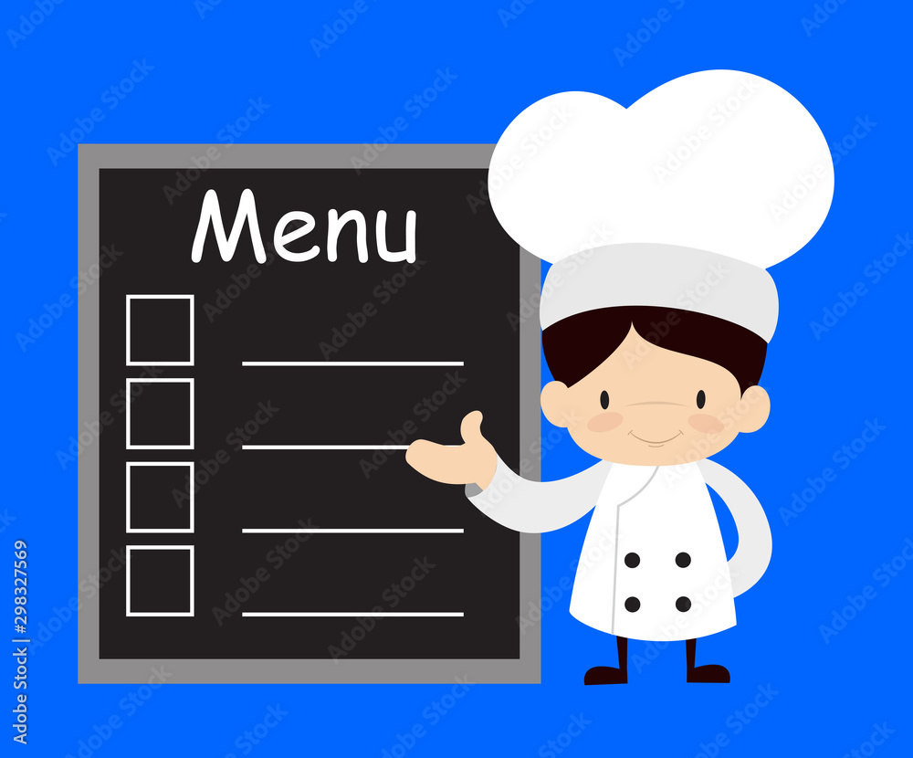 Cute Cartoon Chef - Presenting Menu List Stock Vector | Adobe Stock