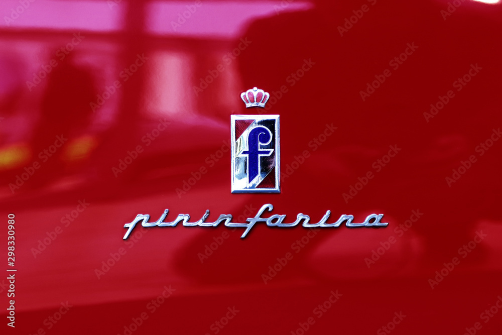 Pininfarina car detail, metallic logo with coat of arms Stock Photo ...
