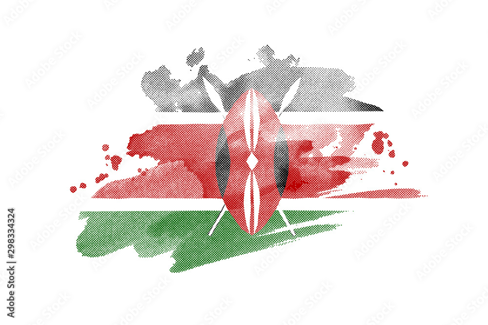 National flag of Kenya. Stylized Kenyan flag with watercolor halftone ...
