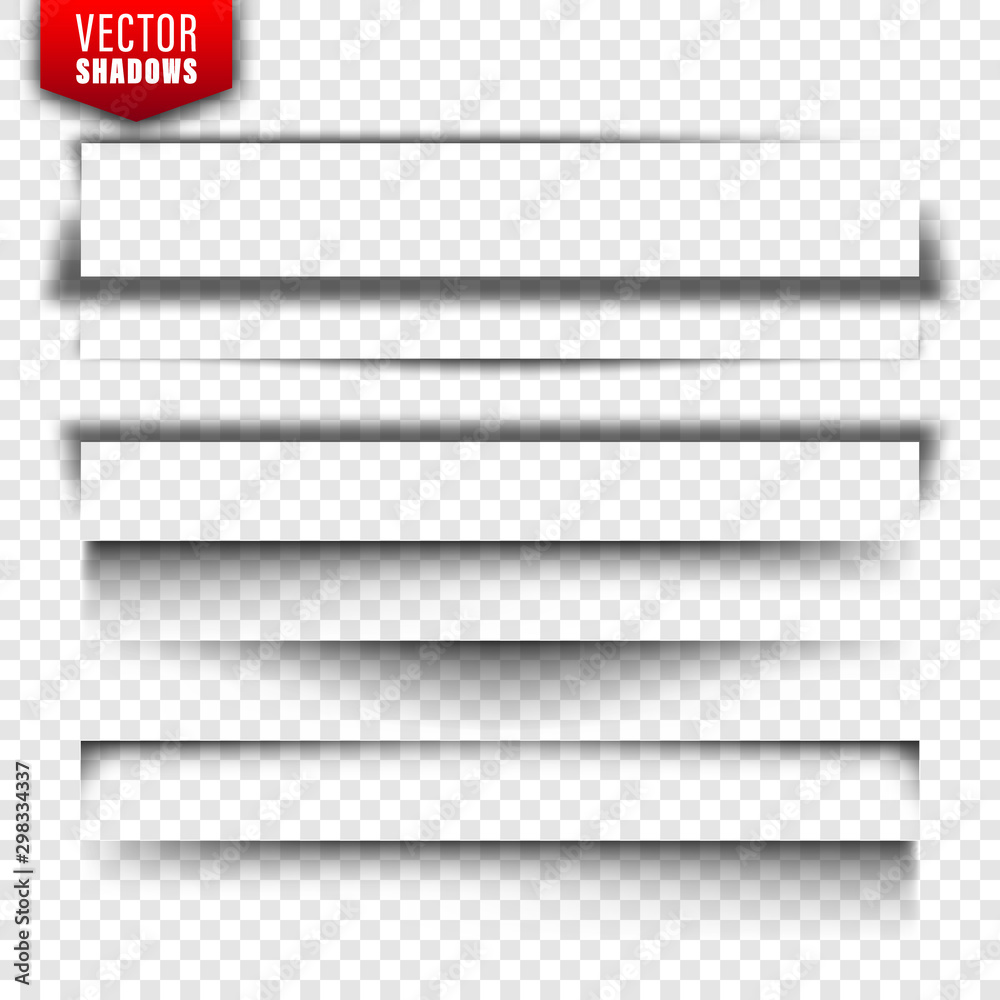 Vector shadows set. Page dividers on transparent background. Realistic ...