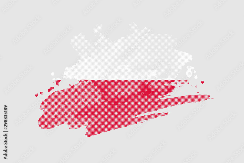 National flag of Poland. Stylized Polish flag with watercolor halftone ...