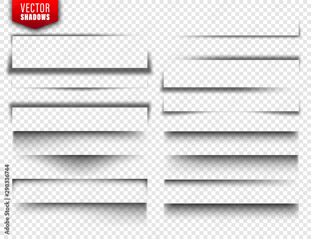 Vector shadows set. Page dividers on transparent background. Realistic ...