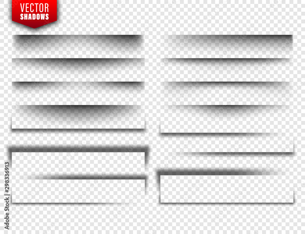 Vector shadows set. Page dividers on transparent background. Realistic ...