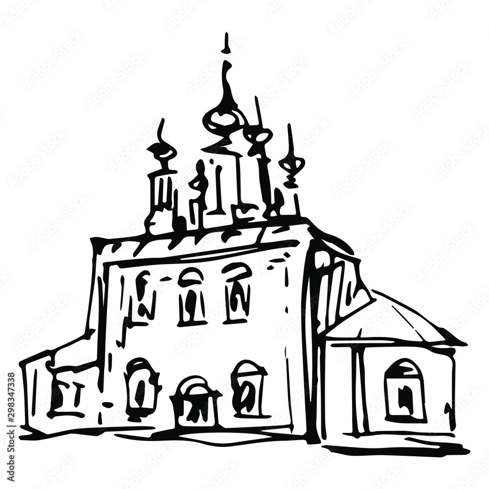 Isolated vector illustration. Russian Orthodox temple in Suzdal. Hand ...