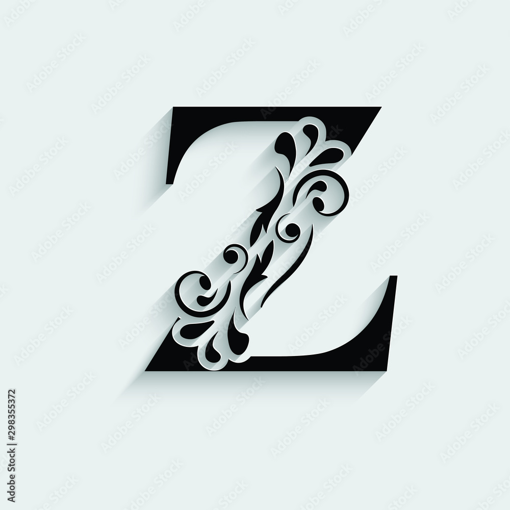 letter Z. Black flower alphabet. Beautiful capital letters with shadow ...