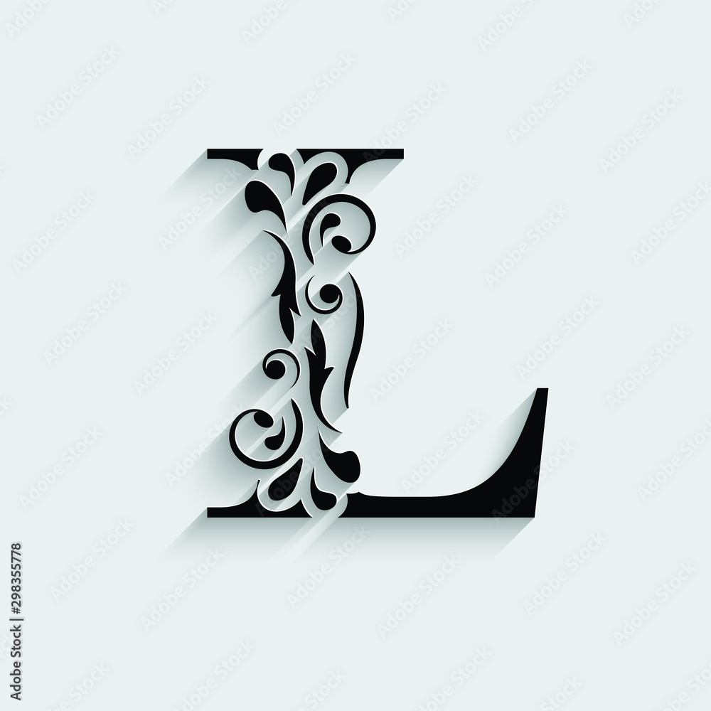 letter L. Black flower alphabet. Beautiful capital letters with shadow ...