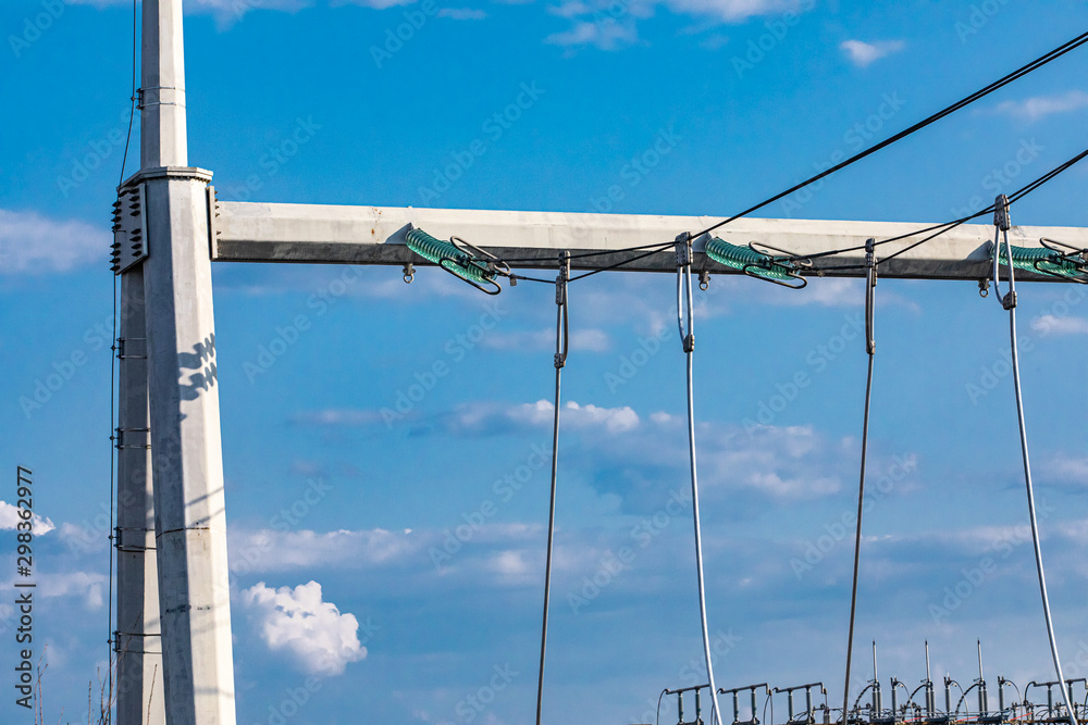 Arcing horns or arc-horns are seen in close-up detail, projecting ...
