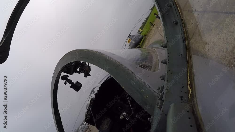 Stockvideon Cabin of combat fighter plane open. Inside view of cockpit ...