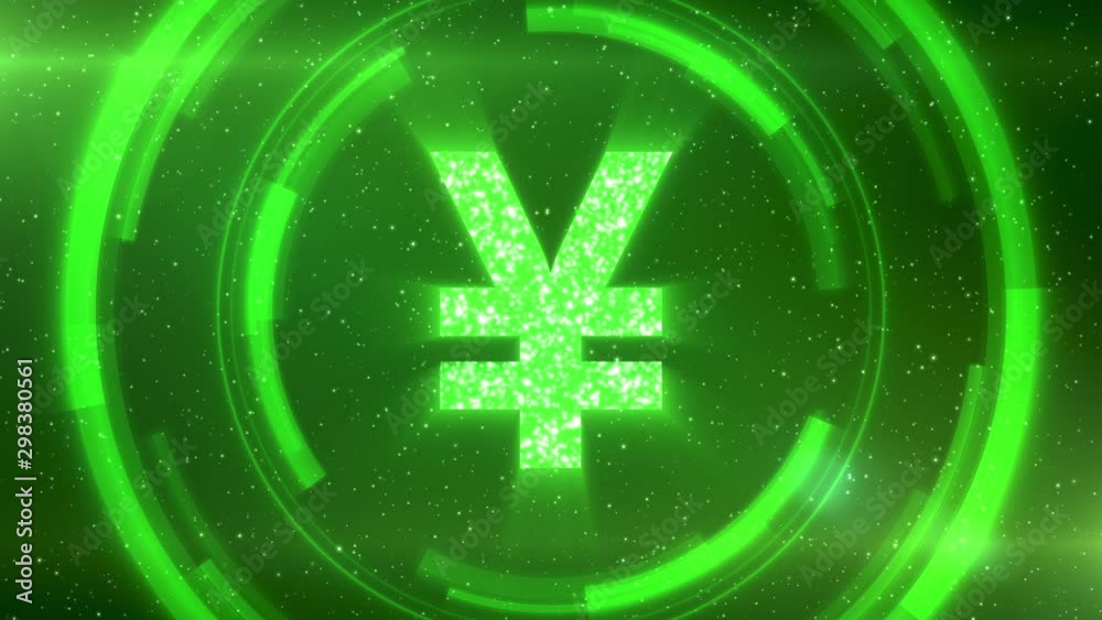Green Japanese yen currency symbol centered on a starscape background ...