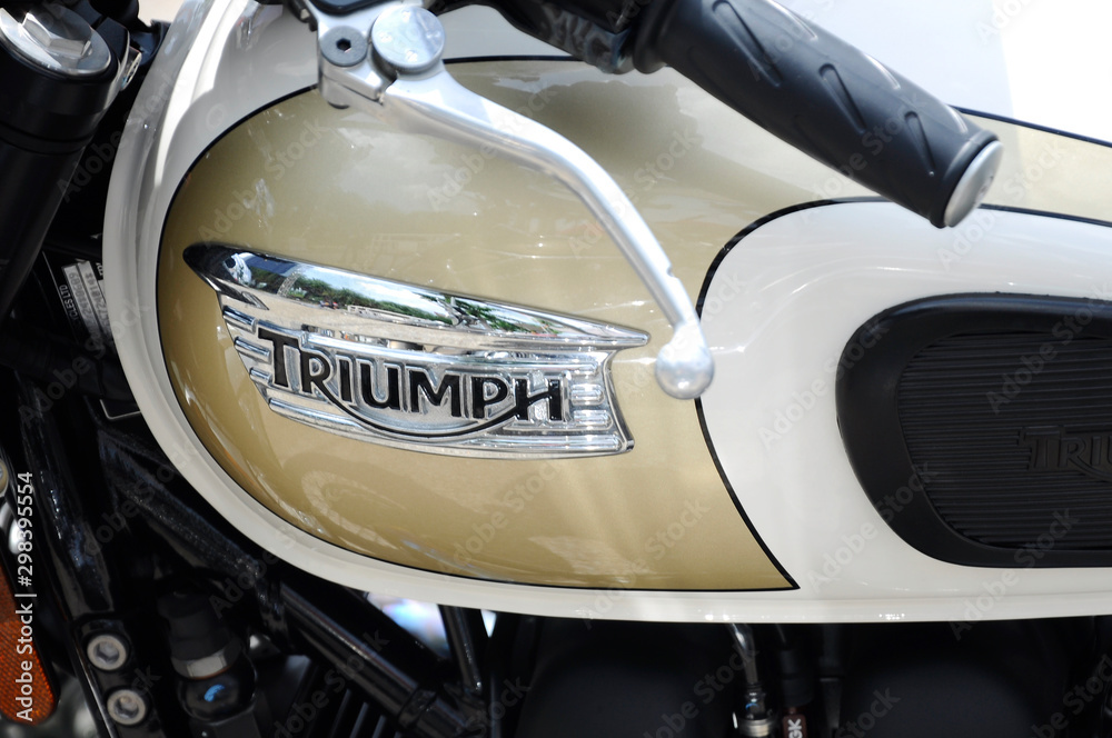 KUALA LUMPUR, MALAYSIA -MARCH 24, 2018: Triumph motorcycle & brand ...