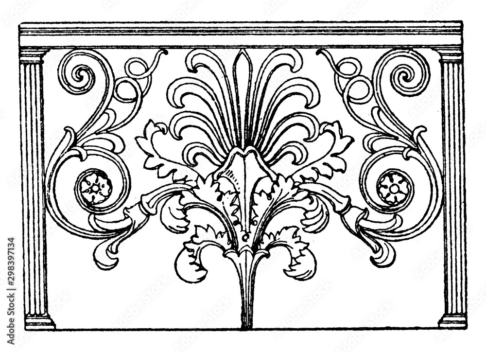 Trellis Parapet, plate of the parapet, vintage engraving. Stock Vector ...