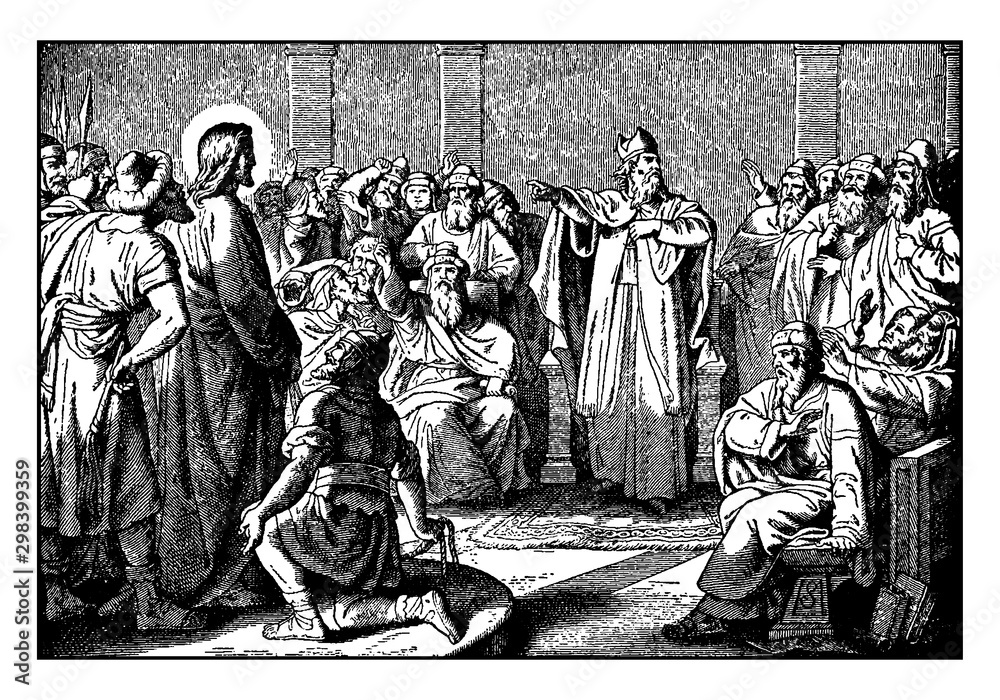 Jesus Appears Before Caiaphas, the High Priest vintage illustration ...