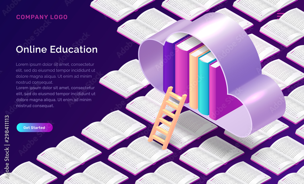 Online education isometric concept vector illustration. Open books ...