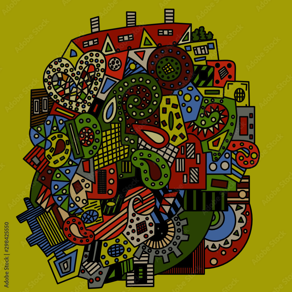 Abstract color drawing symbolizing the city, on which schematically ...