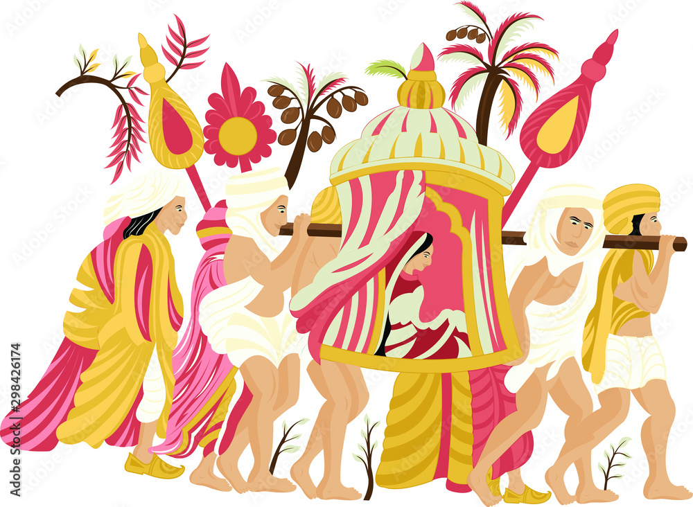 Beautiful hand drawn mughal baraat scene Stock Vector | Adobe Stock