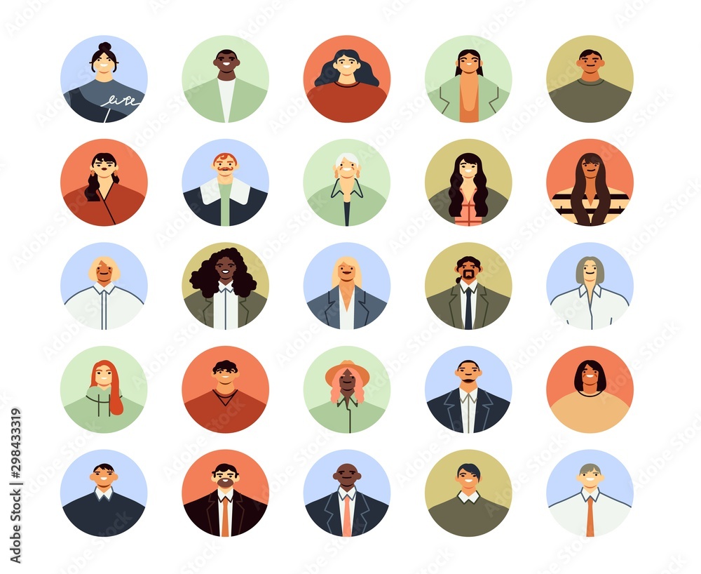 Office workers avatars. Round business men and women portraits ...