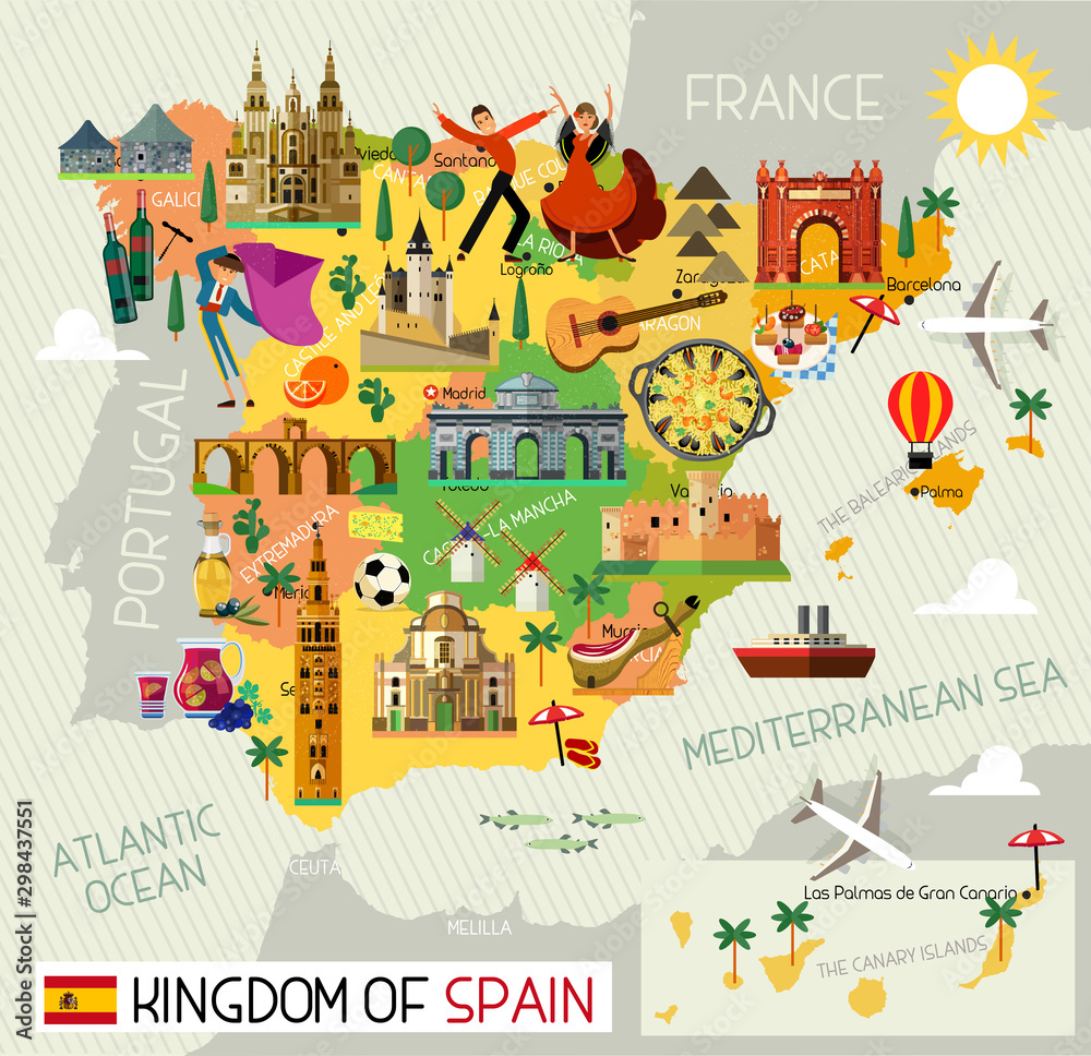 Spain Travel Icons. Spain Travel Map. Vector. 素材庫向量圖 | Adobe Stock