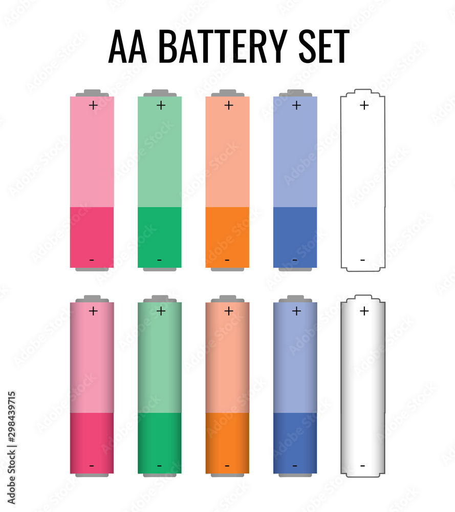 AA Battery size design template. Batteries sizes vector image isolated ...