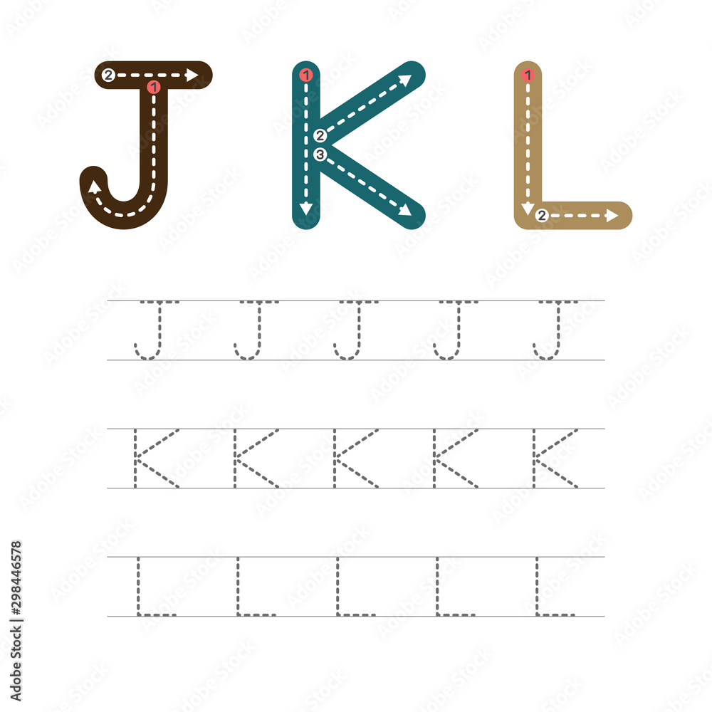 Learning to write a letter - J,K,L. A practical sheet from a set of ...