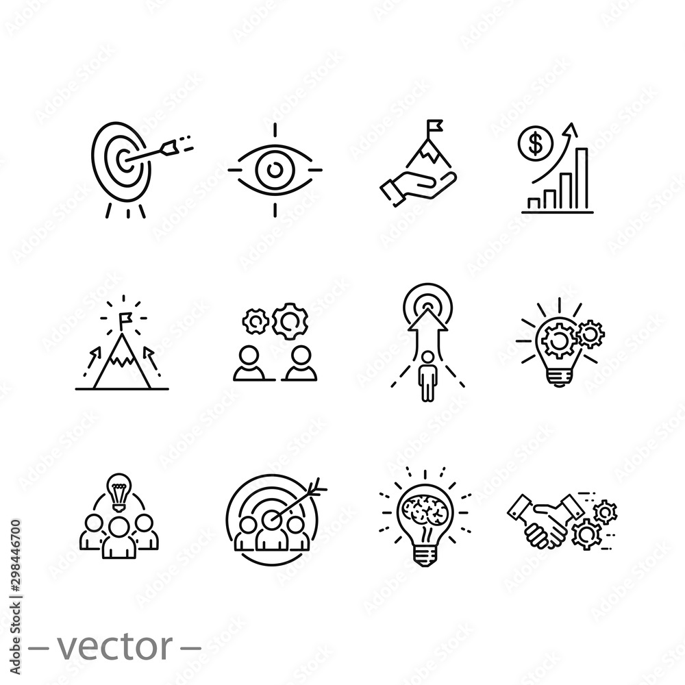mission vision integrity icons set, value innovation, company value ...