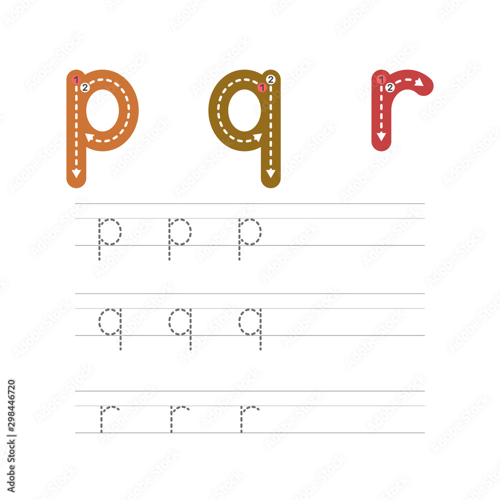 Learning to write a letter - P,Q,R. A practical sheet from a set of ...