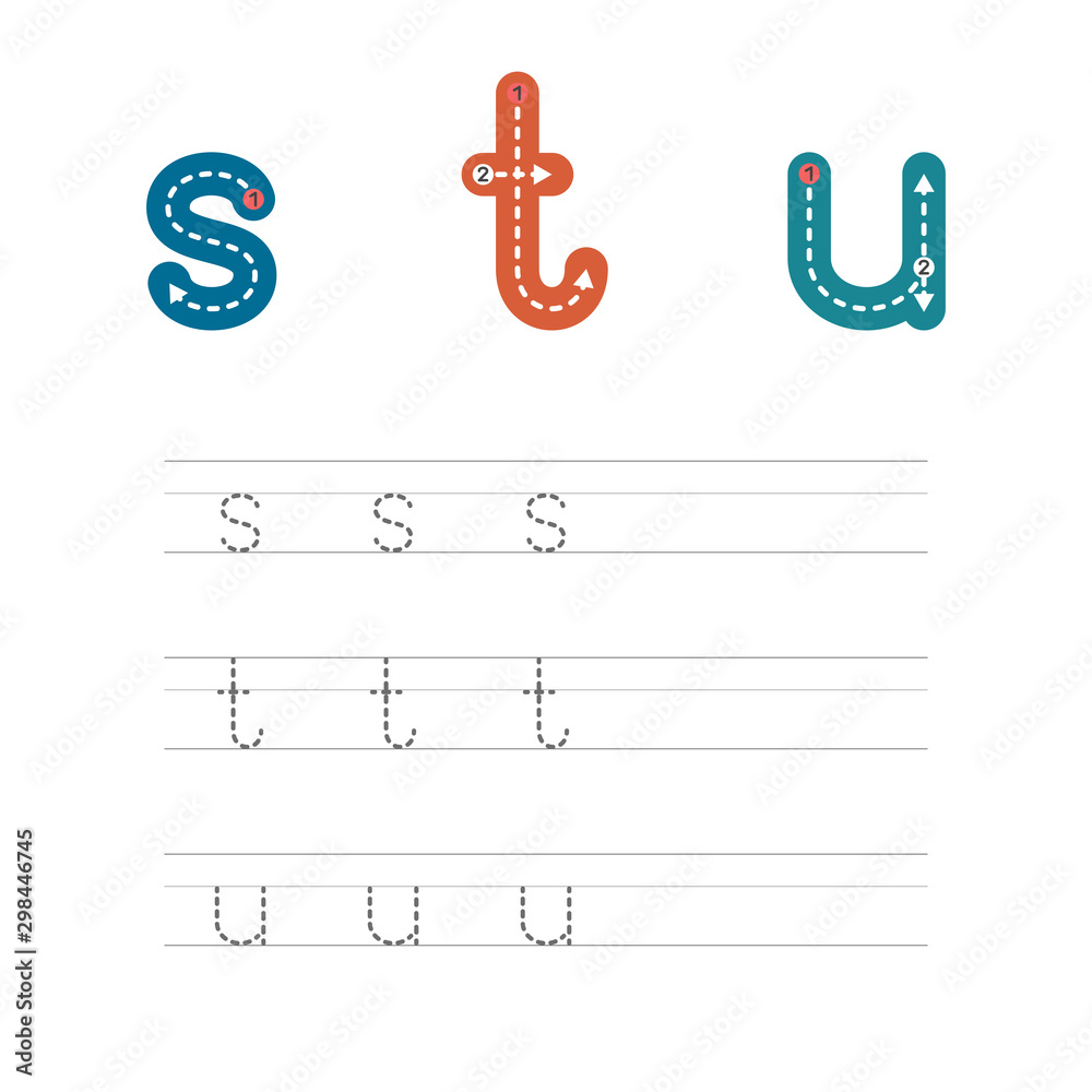 Learning to write a letter - S,T,U. A practical sheet from a set of ...