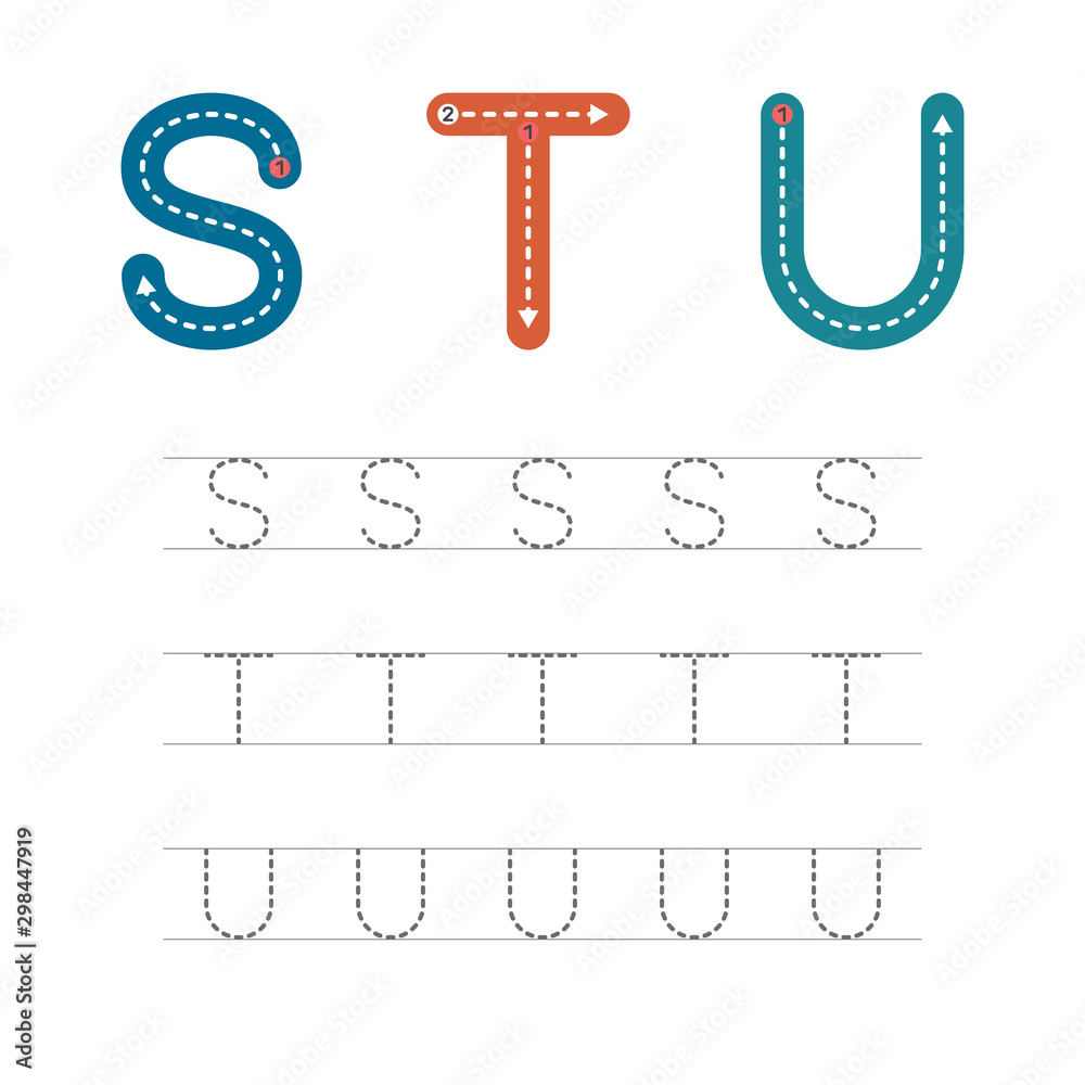 Learning to write a letter - S,T,U. A practical sheet from a set of ...