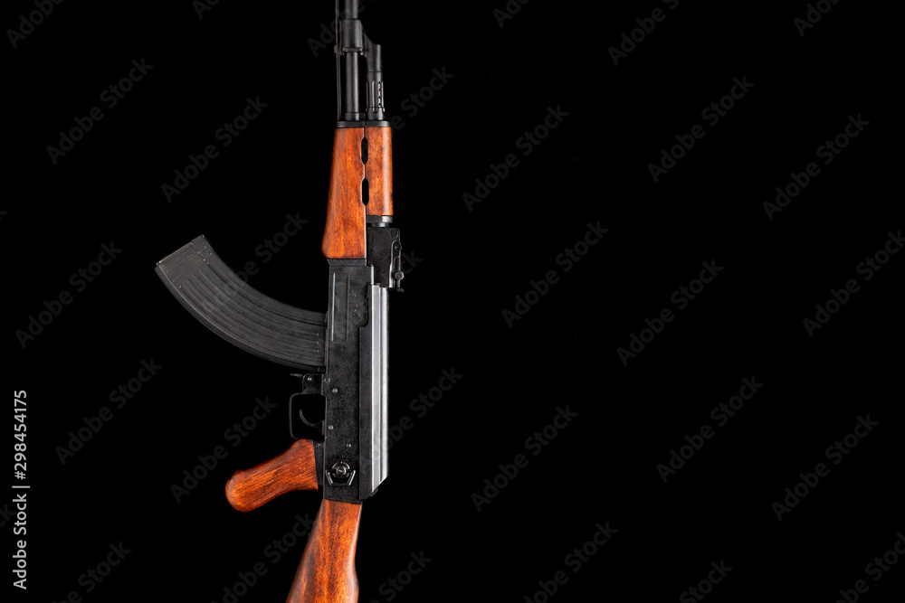 Assault rifle on black background. AK 47 assault rifle. War or ...