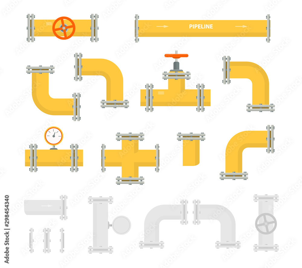 Set of pipelines. Isolated yellow elements of the pipeline. Gas and oil ...