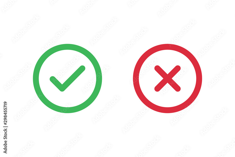 Checkmark X symbols on white isolated background. Stock Vector | Adobe ...