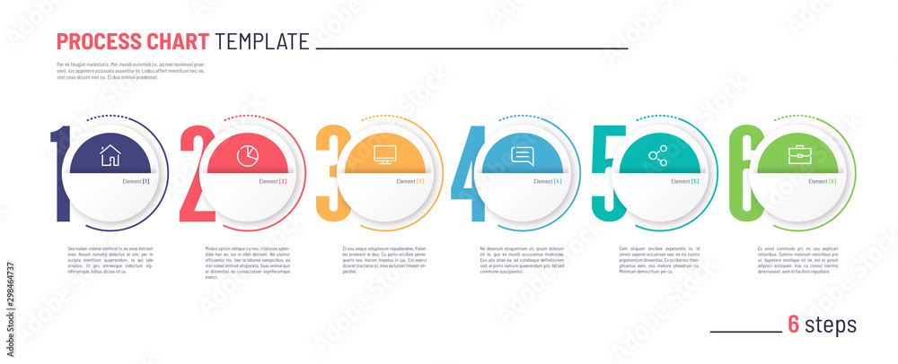 Vector infographic numbered process chart template. Six steps Stock ...