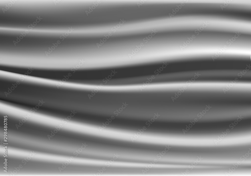Realistic silver fabric silk satin wave curve luxury background vector ...