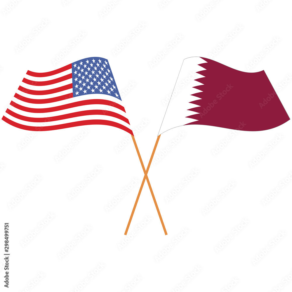 United States of America, State of Qatar. National flags, icon set ...