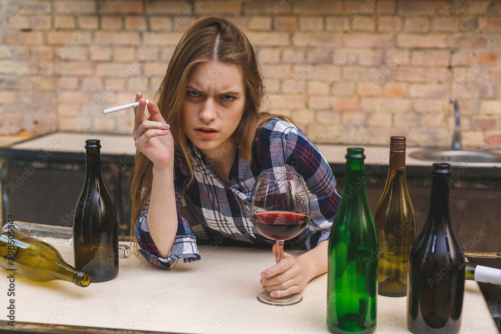 Lonely Alcoholic Woman