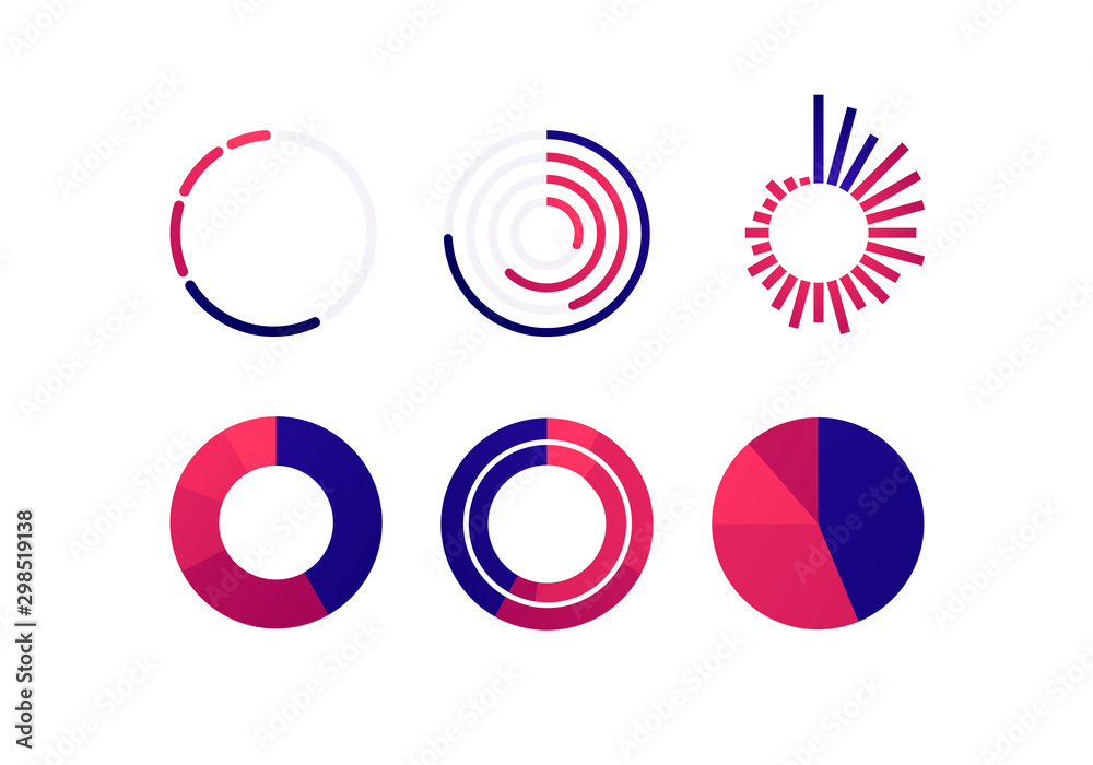 Vector color flat chart diagram icon illustration set. Red and blue ...
