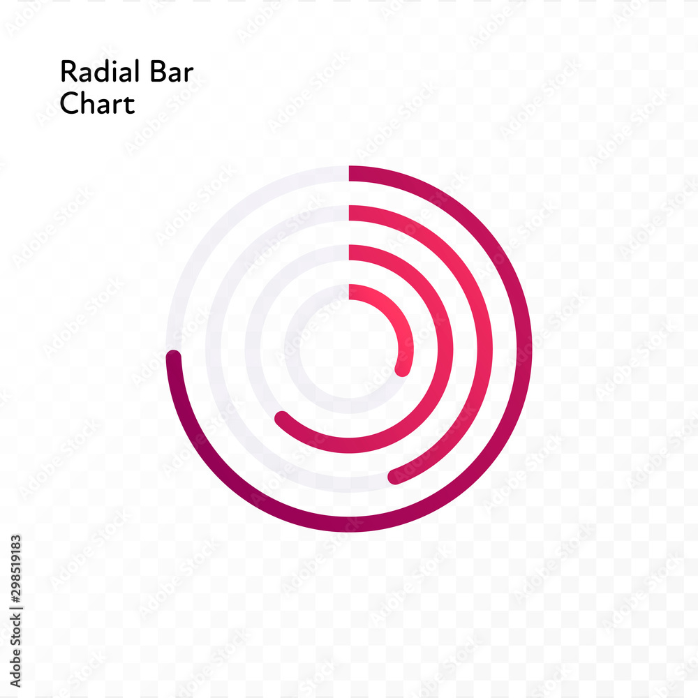 Vector color flat chart diagram icon illustration. Red thin radial bar ...