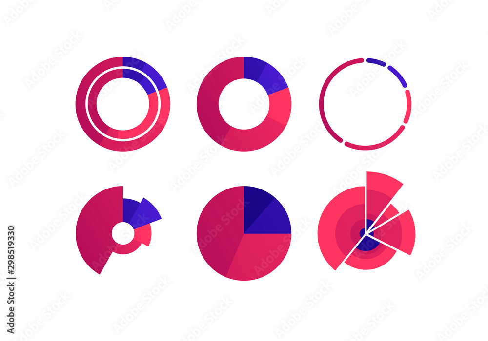 Vector color flat chart diagram icon illustration set. Red and blue ...