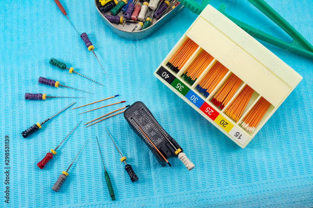 gutta-percha pins in a set of different sizes for root canal filling ...