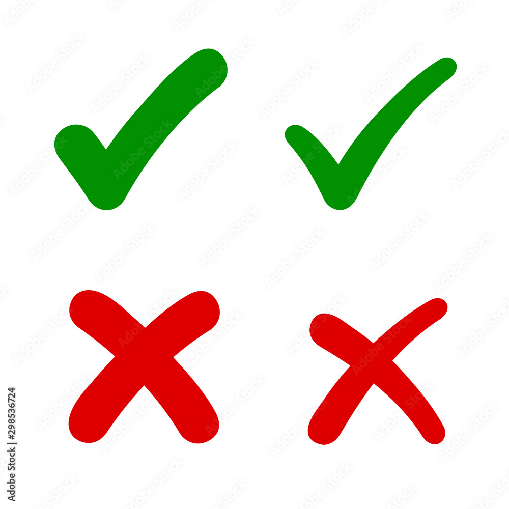 Check mark, tick and cross signs, green checkmark OK and red X icons ...