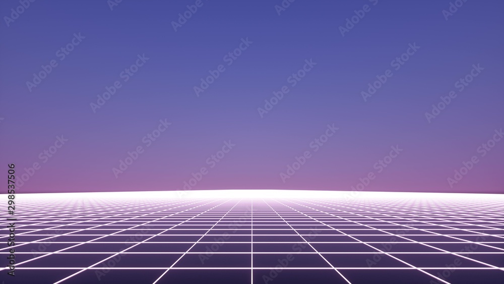 Retro futuristic neon grid background, 80s design. 3d illustration ...