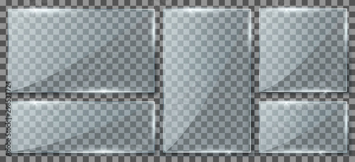 Set glass plate on transparent background, clear glass showcase ...