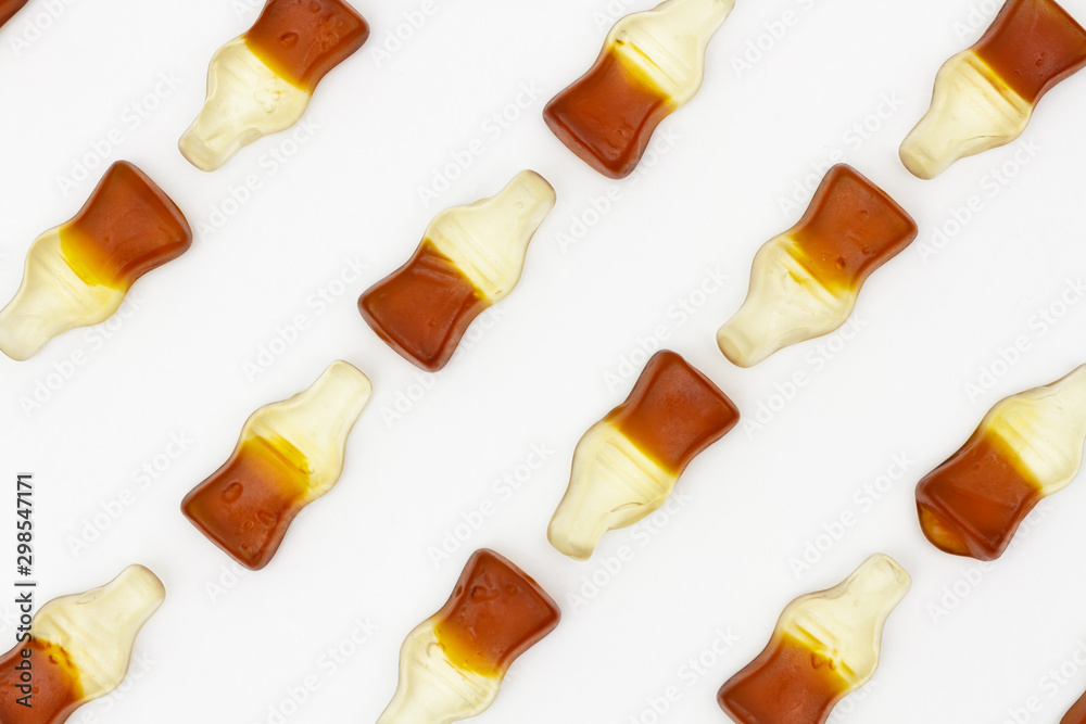 Chewing marmalade sweet Haribo Happy Cola bottles shapes pattern on ...