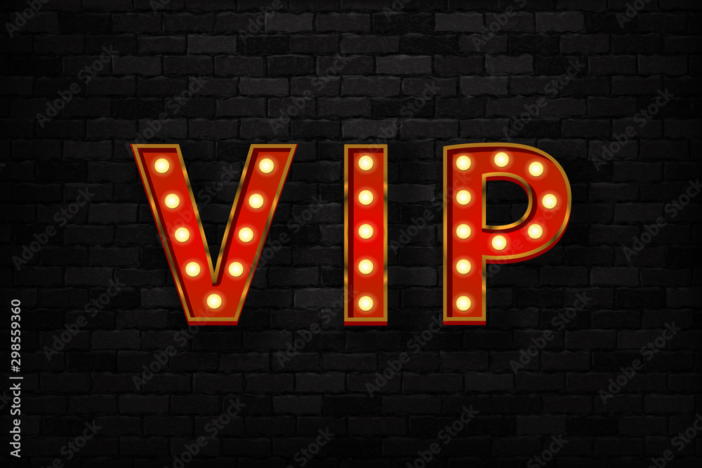Vector realistic isolated marquee sign of VIP typography logo for ...