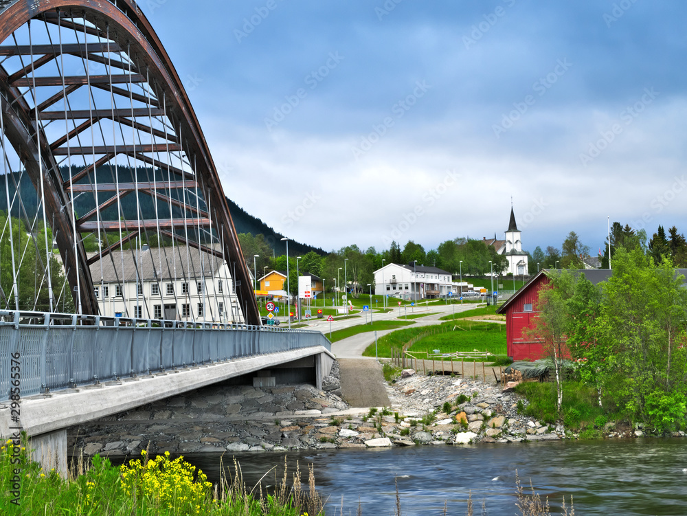Bowstring Tied-Arch Bridge over the Glomma River at Alvdal, Norway on a ...