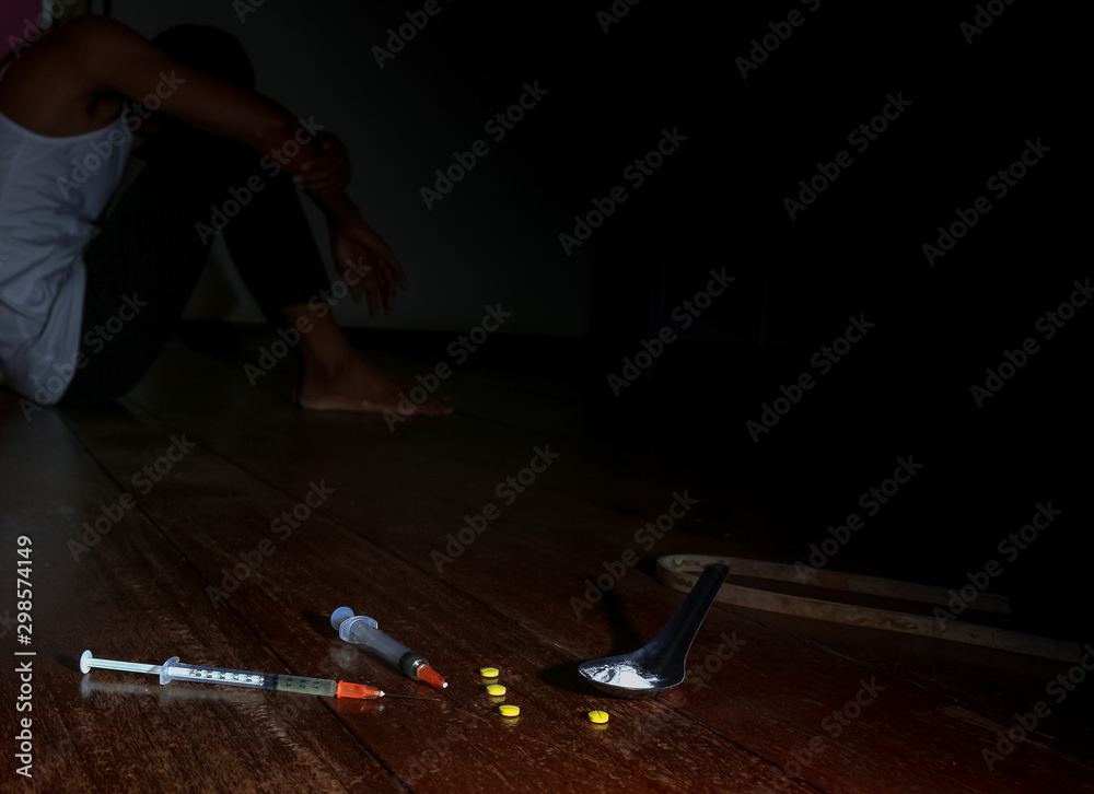 Low key of blur Asian man drug-addicted faint because of a drug overdose,Narcotics Overdose ...