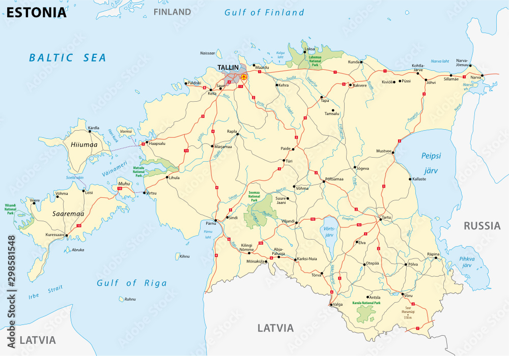 Estonia road and National Park map Stock Vector | Adobe Stock